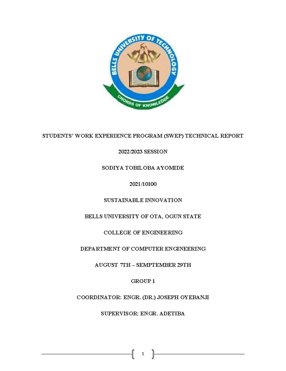 SWEP 2023 Technical Report - STUDENTS’ WORK EXPERIENCE PROGRAM (SWEP ...
