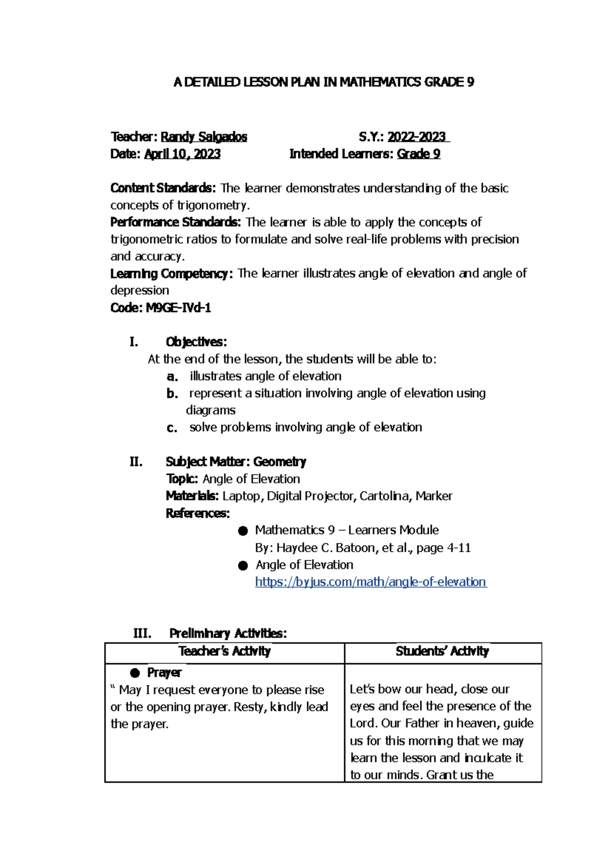 Salgados Lesson PLAN 3 - A DETAILED LESSON PLAN IN MATHEMATICS GRADE 9 ...