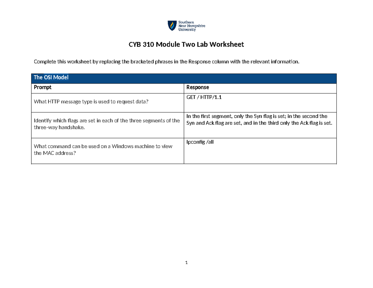 CYB 310 Module Two Lab Worksheet - CYB 310 Module Two Lab Worksheet ...