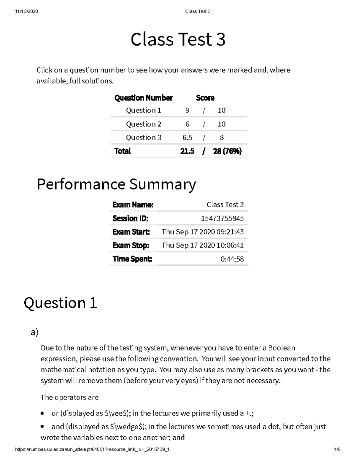 CT3 - 2020 - CT3 - Class Test 3 Question 1 a) Due to the nature of the ...