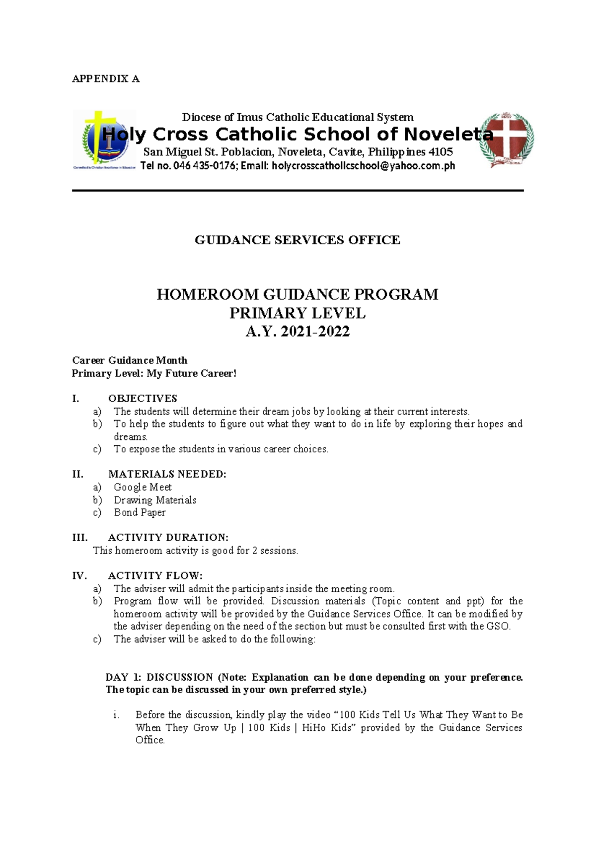 Career-Guidance-Primary-Level - APPENDIX A Diocese of Imus Catholic ...