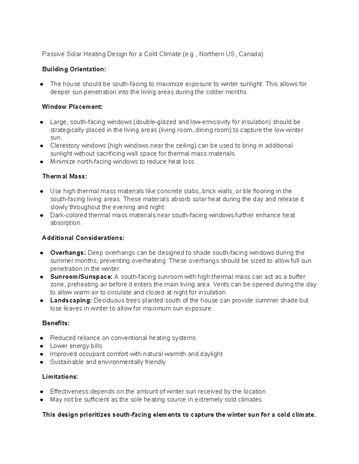 Propose a passive solar heating design for a sing - Passive Solar ...