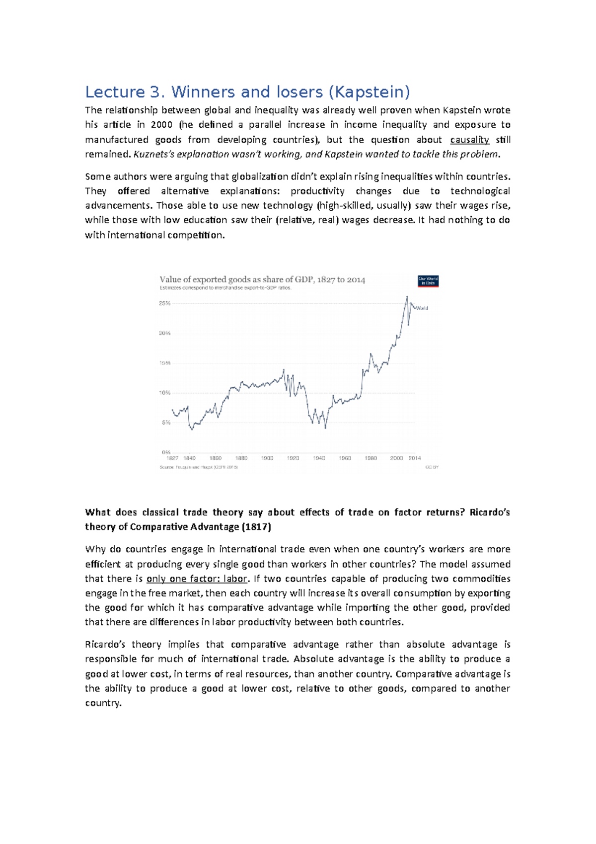 Block 1 - Lecture 3. Winners and losers (Kapstein) The relationship ...