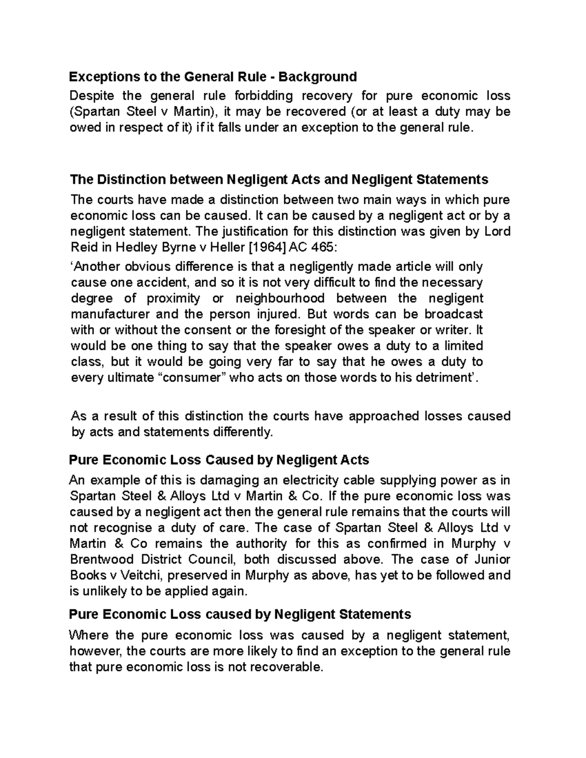 Exceptions to Pure Economic Loss - Exceptions to the General Rule ...