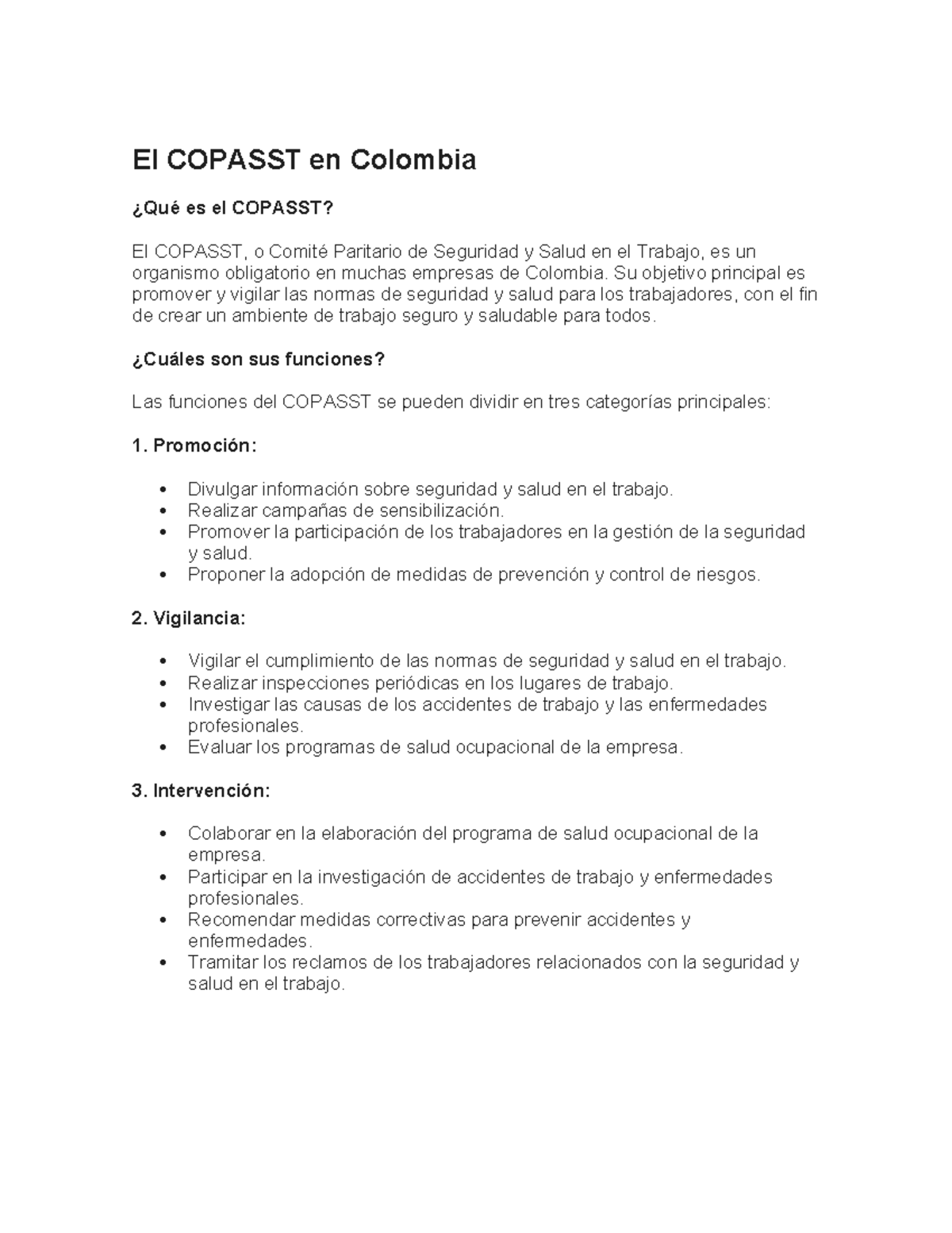 Copasst 1 - documentos - El COPASST en Colombia ¿Qué es el COPASST? El ...