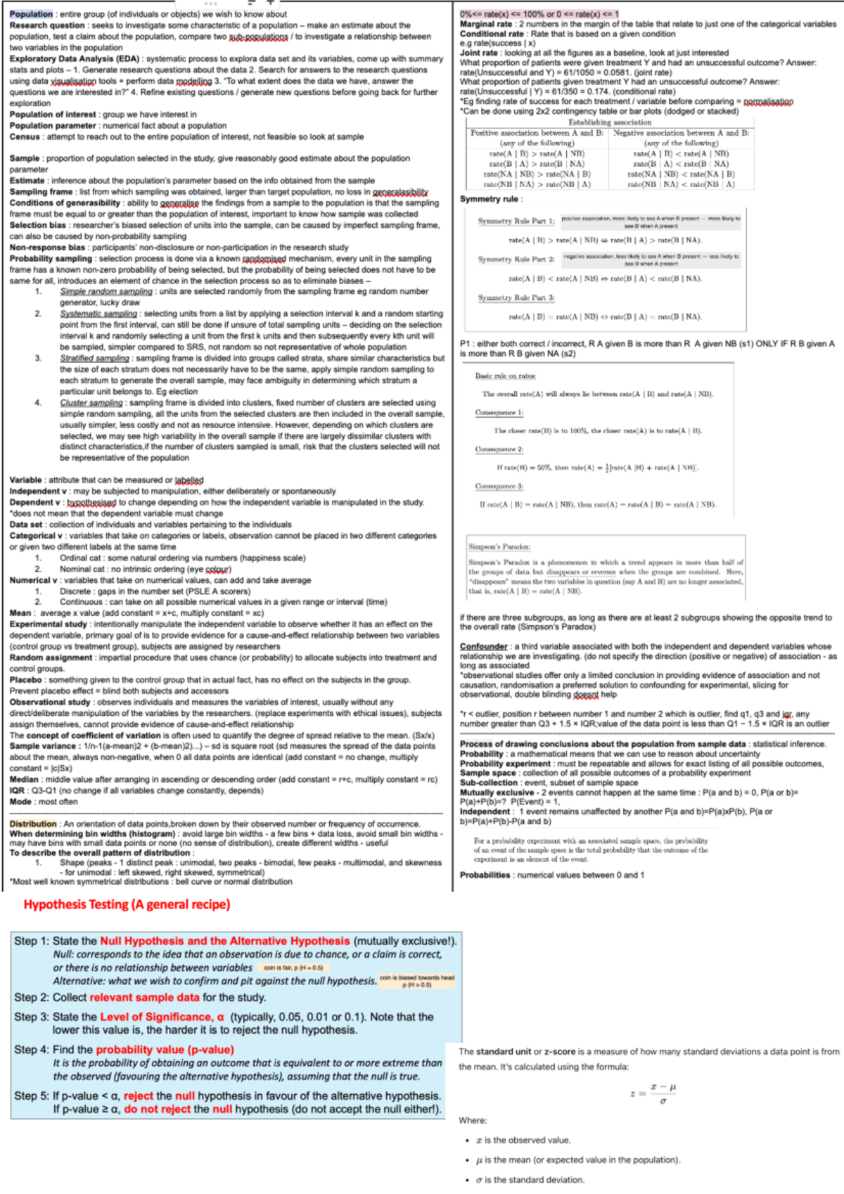 gea1000 2 paged cheatsheet - Population entire group (of individuals or ...