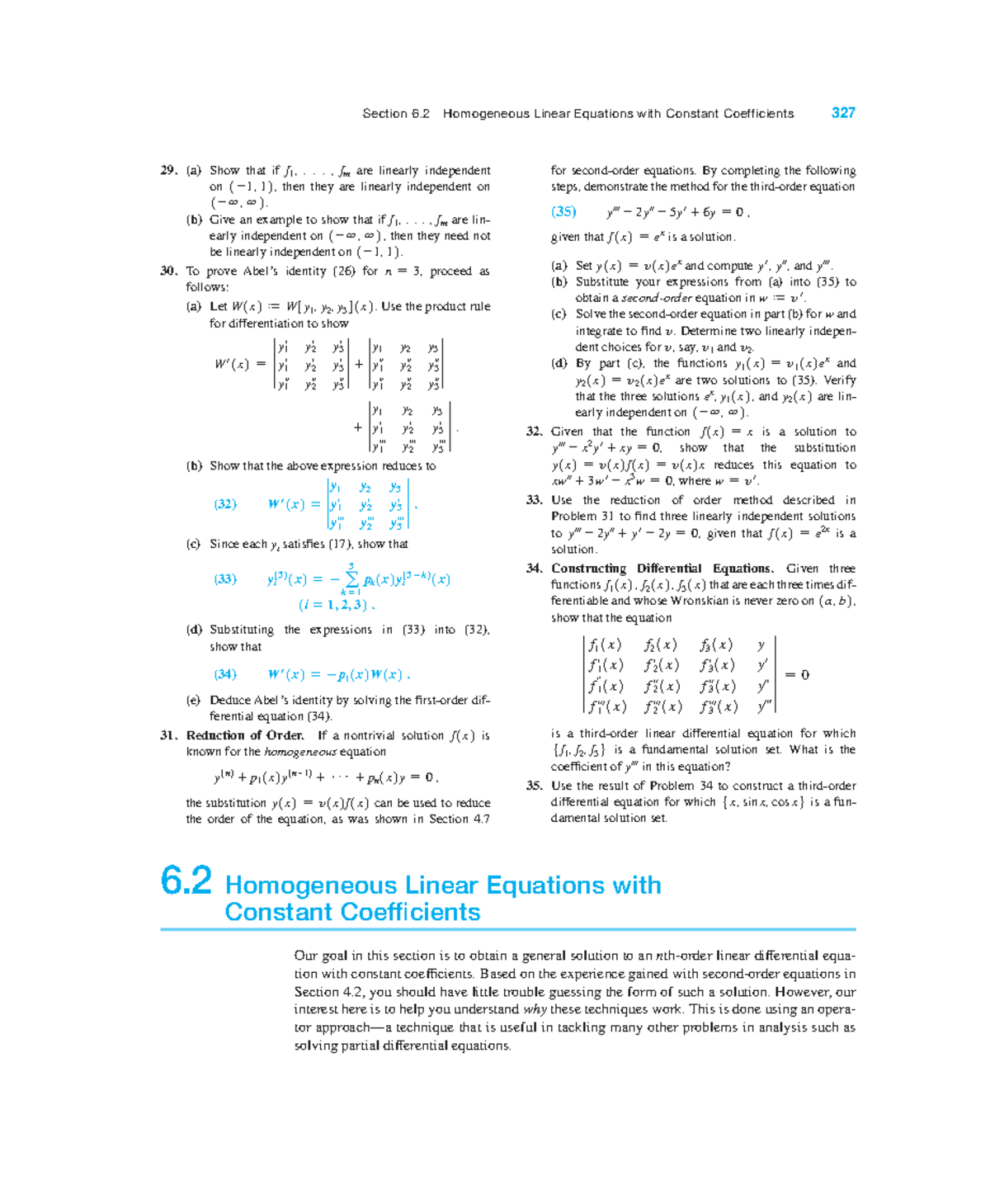 6.2 - Homogeneous Linear Equations with Constant Coefficients - (a ...