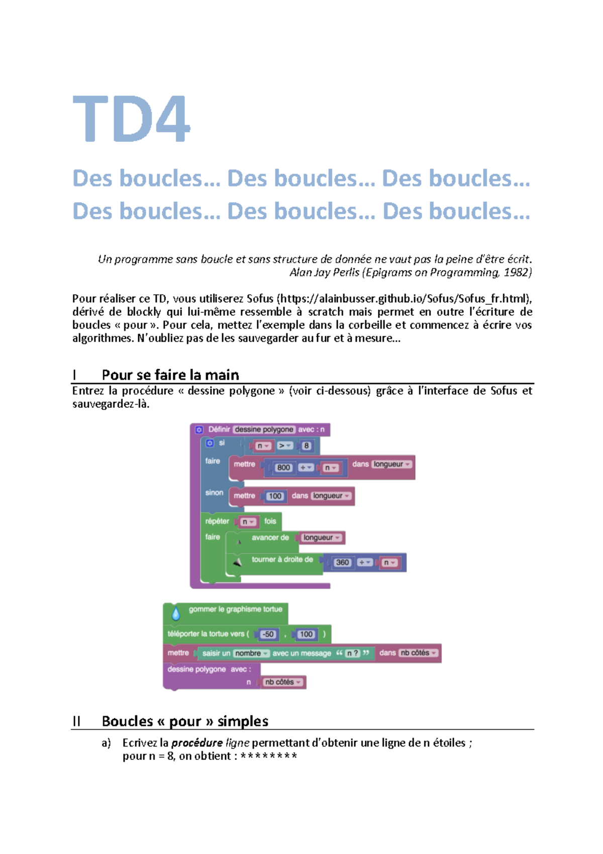 Algo TD4 - TD4 Des boucles... Des boucles... Des boucles... Des boucles ...