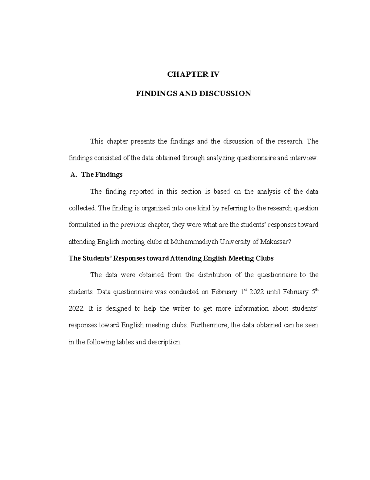 Chapter IV thesis - CHAPTER IV FINDINGS AND DISCUSSION This chapter ...