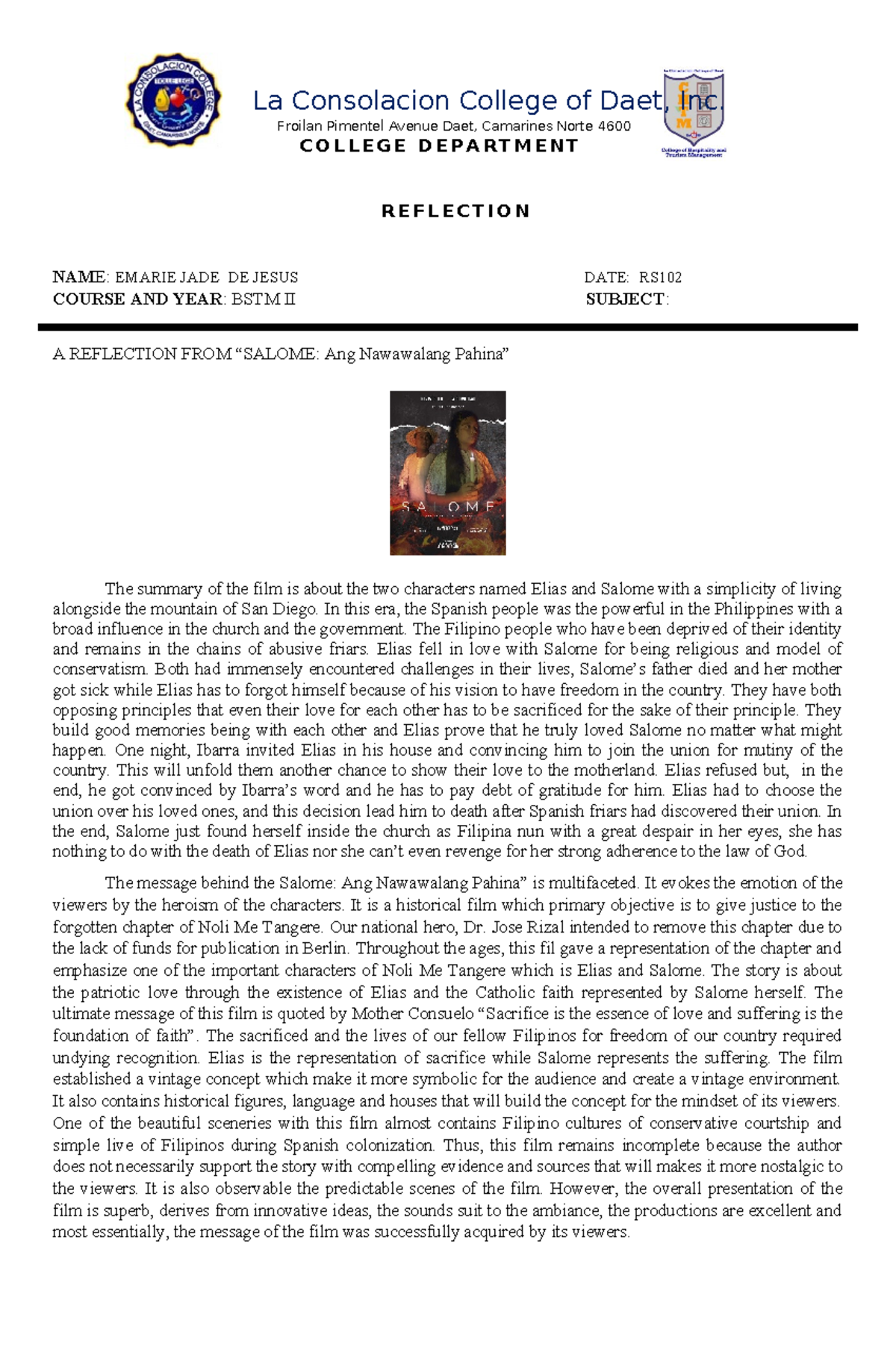 Emarie's Reflection - La Consolacion College of Daet, Inc. Froilan ...