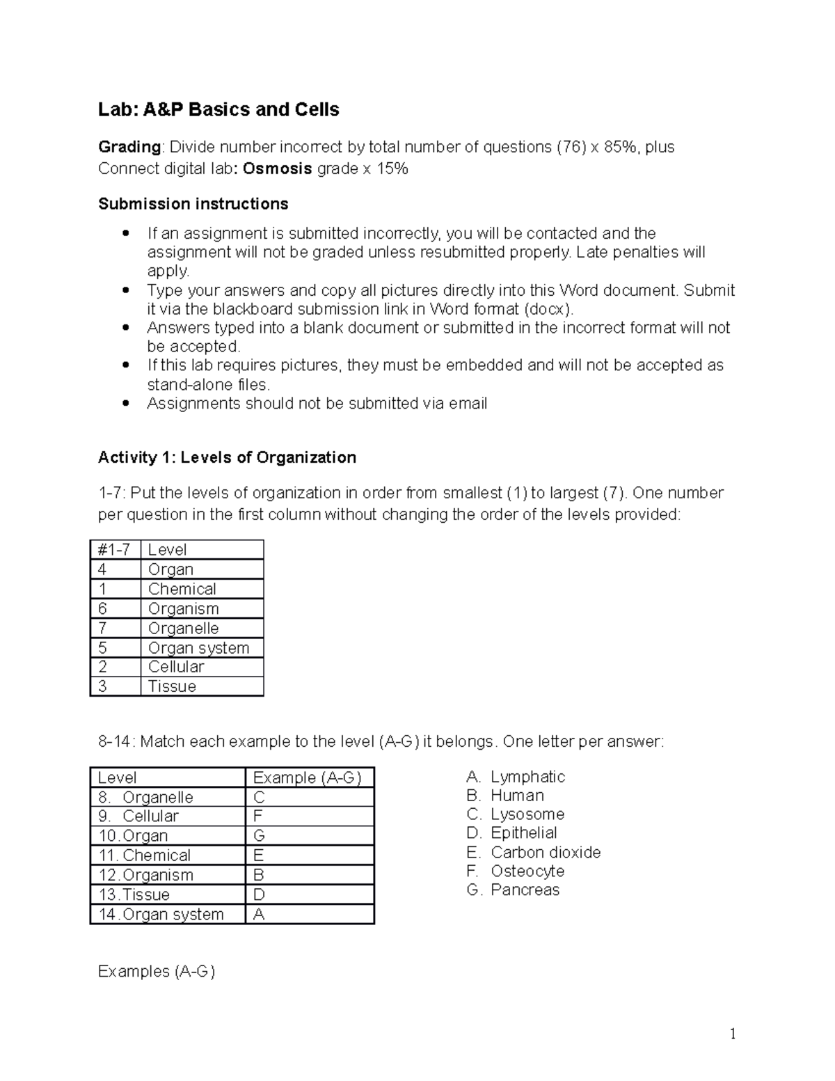 Lab Basics Cell(2) - homework - Lab: A&P Basics and Cells Grading: Divide number incorrect by ...