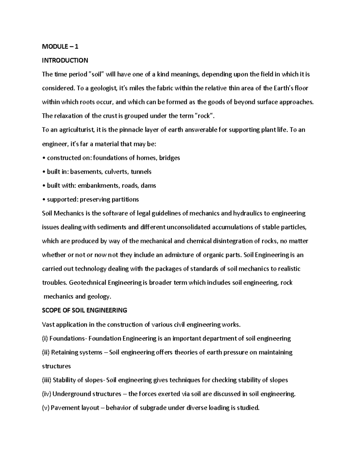 Geotechnical Engineering-1 Module 1 PART 1 - MODULE – 1 INTRODUCTION ...