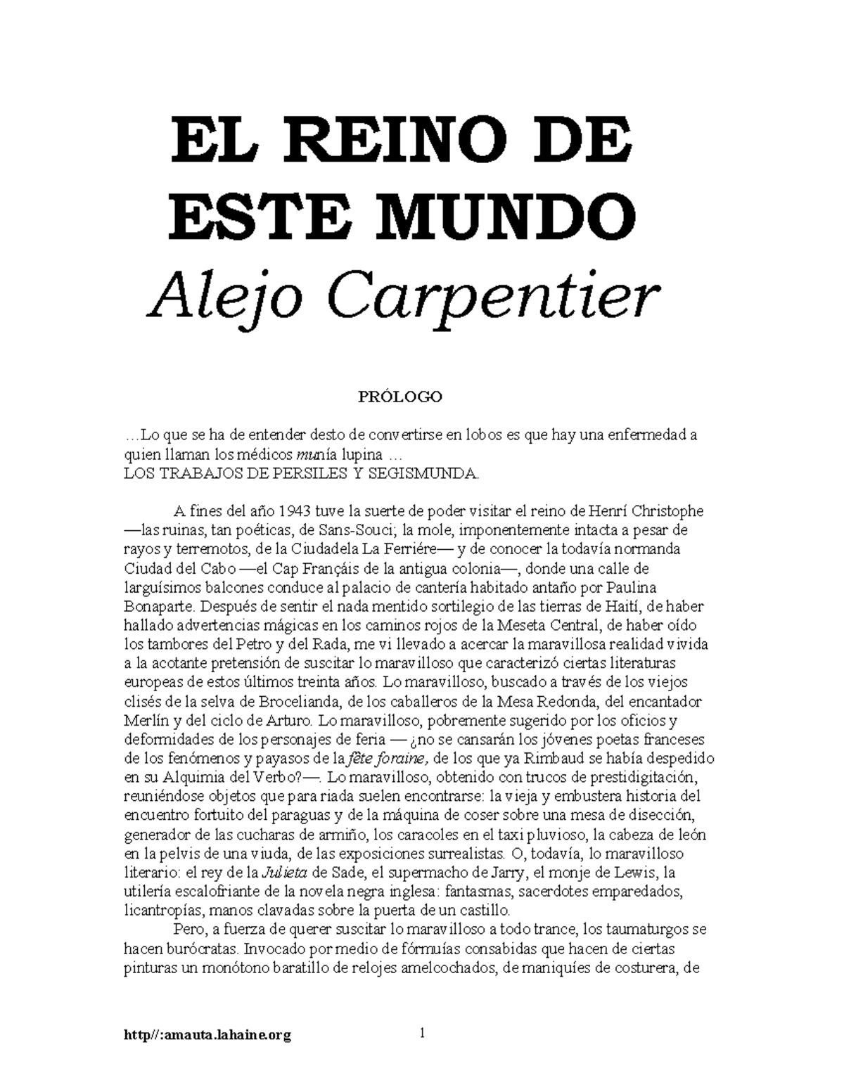 El reino de este mundo - - Studocu