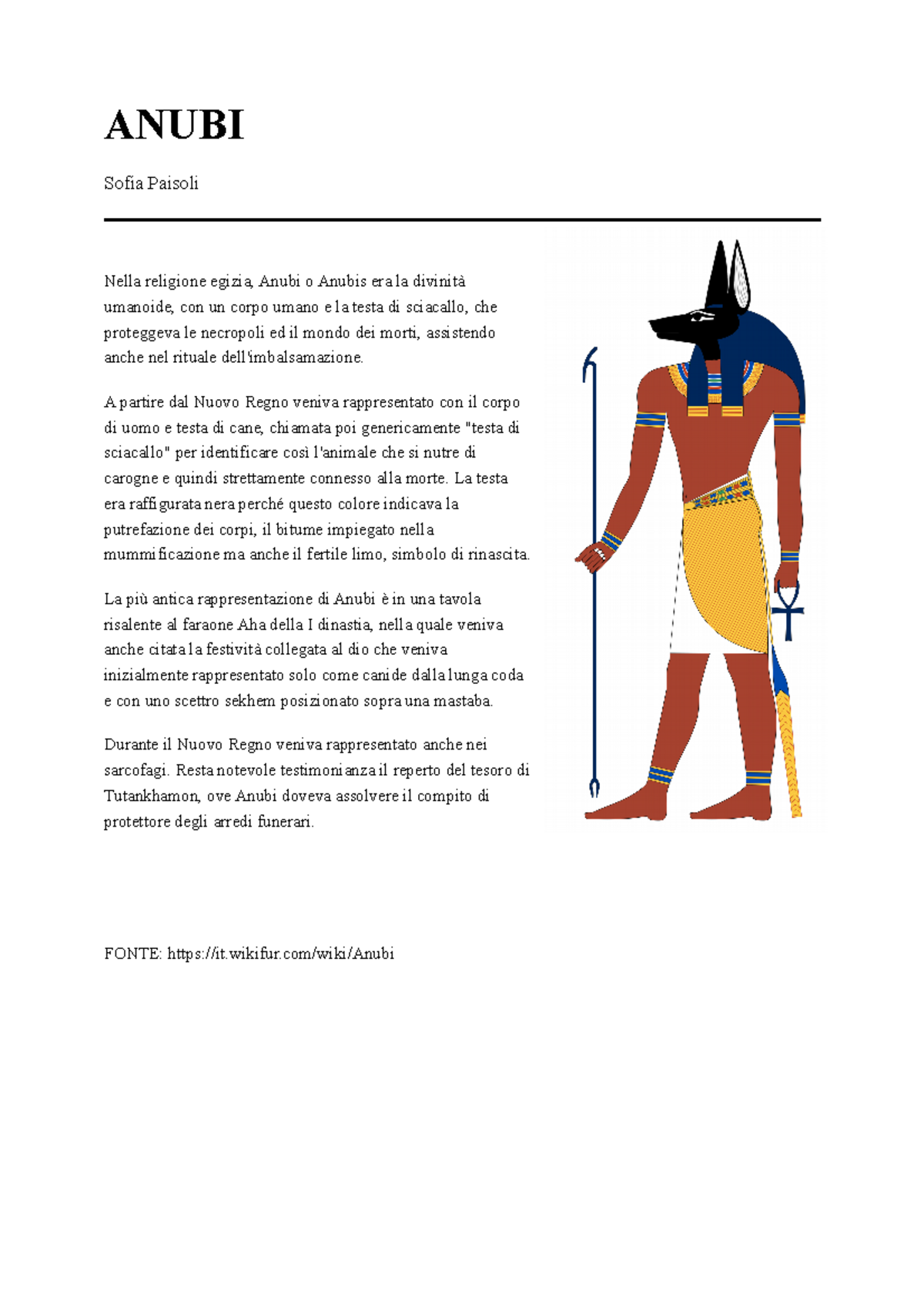 Anubi - ….. - ANUBI Sofia Paisoli Nella religione egizia, Anubi o ...
