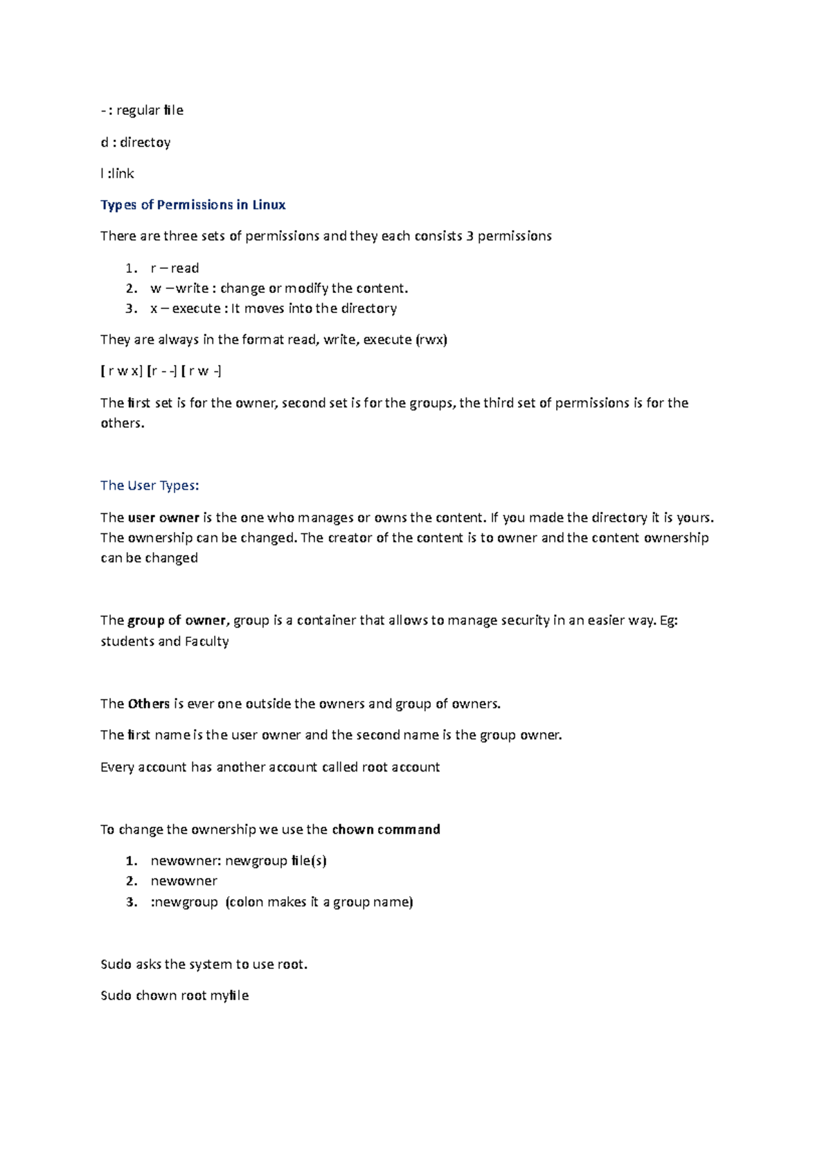 Week4 . Permissions - user, group and others, Read Write and Excute ...