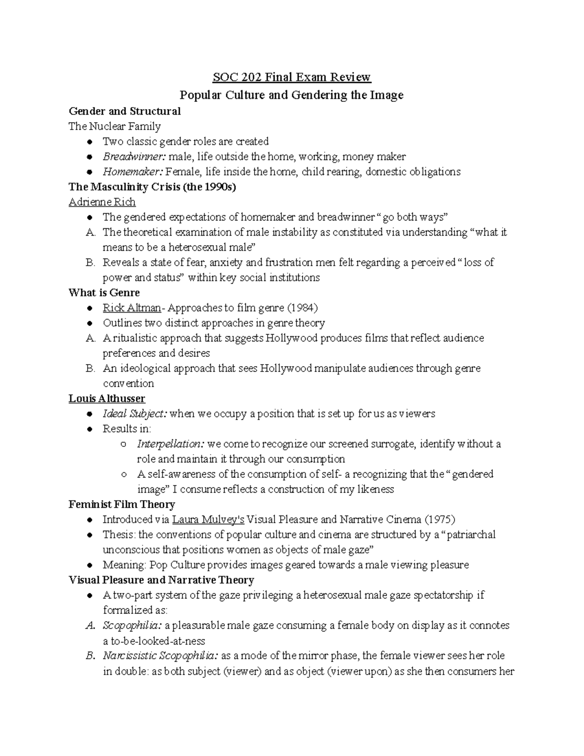 SOC 202 Final Exam Notes - SOC 202 Final Exam Review Popular Culture ...