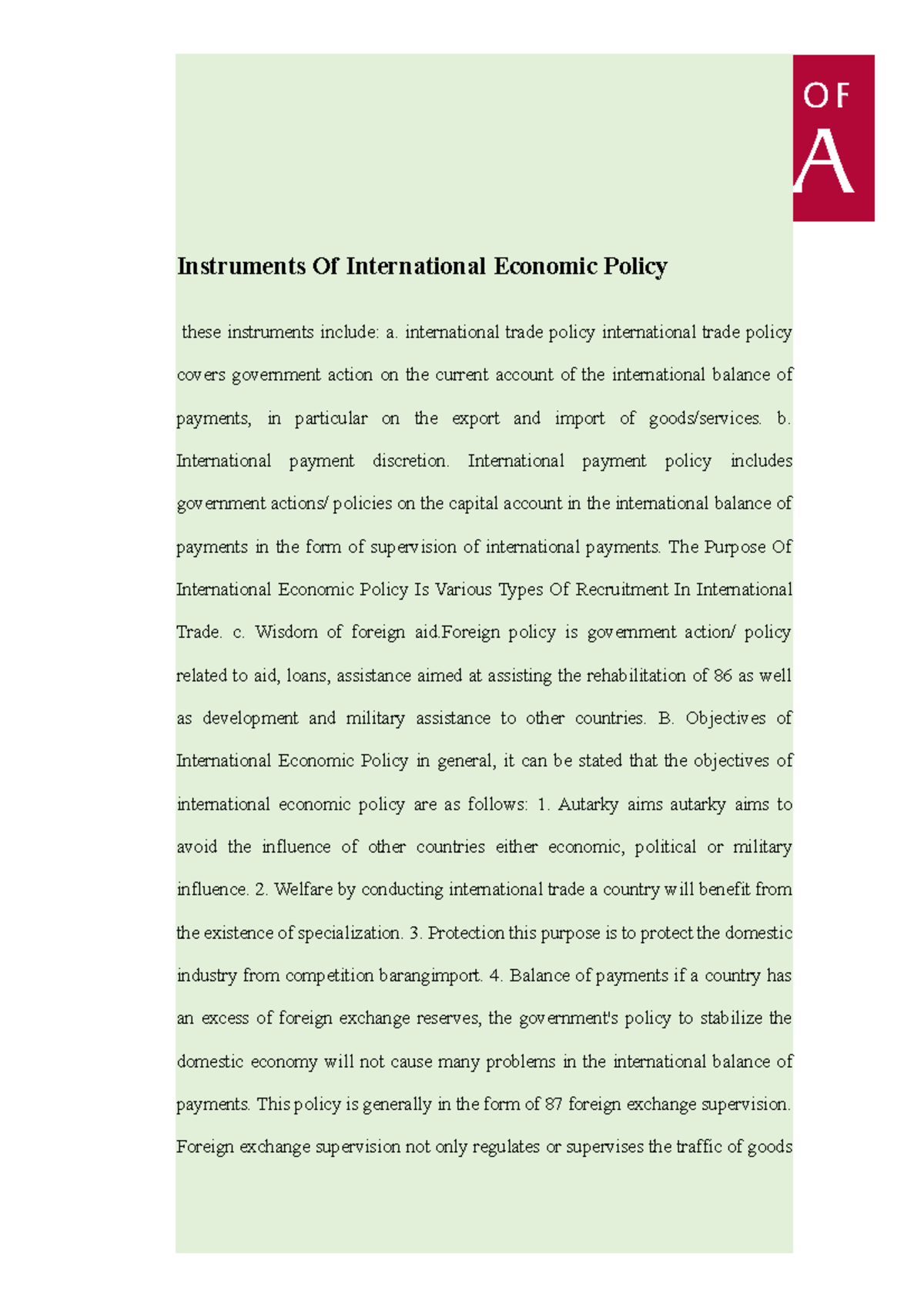 Documents Economics - Instruments Of International Economic Policy ...