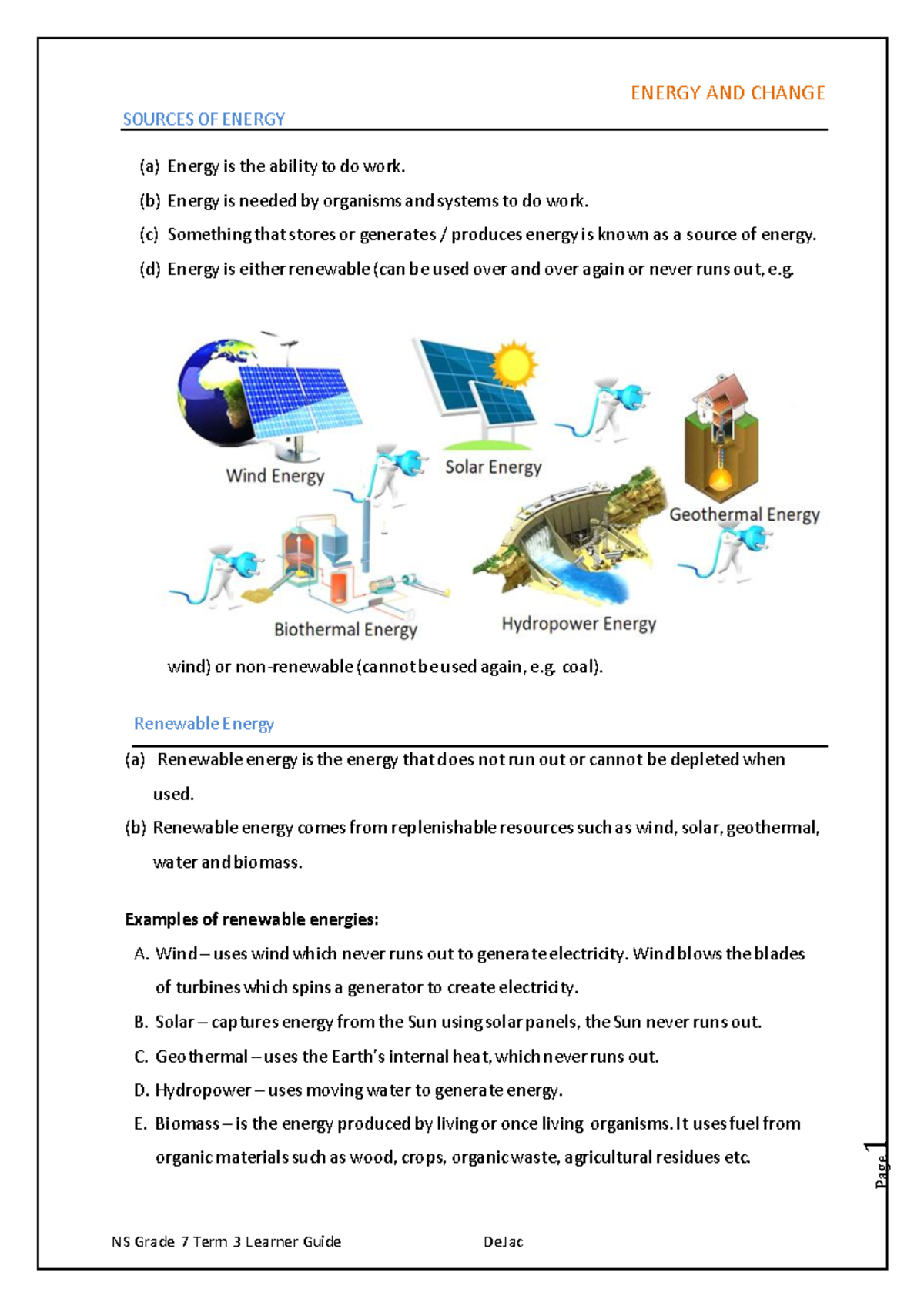 Grade 7 NS Term 3 Leaner Guide - Page 1 ENERGY AND CHANGE SOURCES OF ...