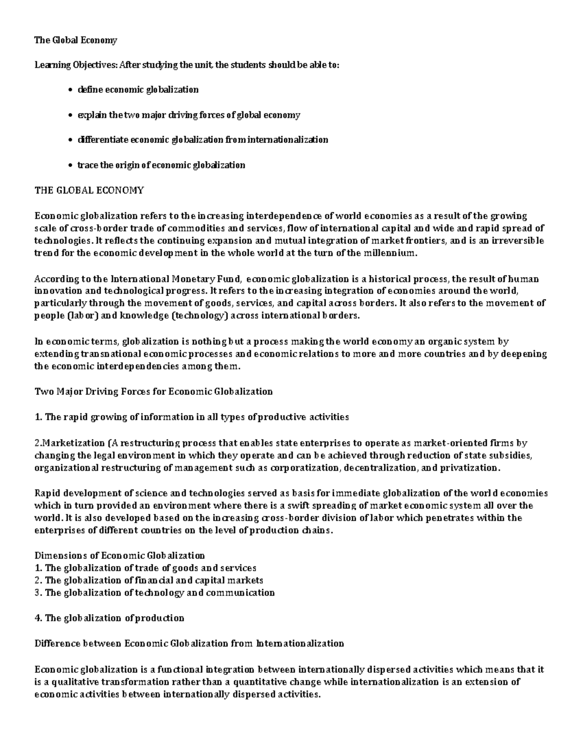 THE- Global- Economy - The Global Economy Learning Objectives: After ...