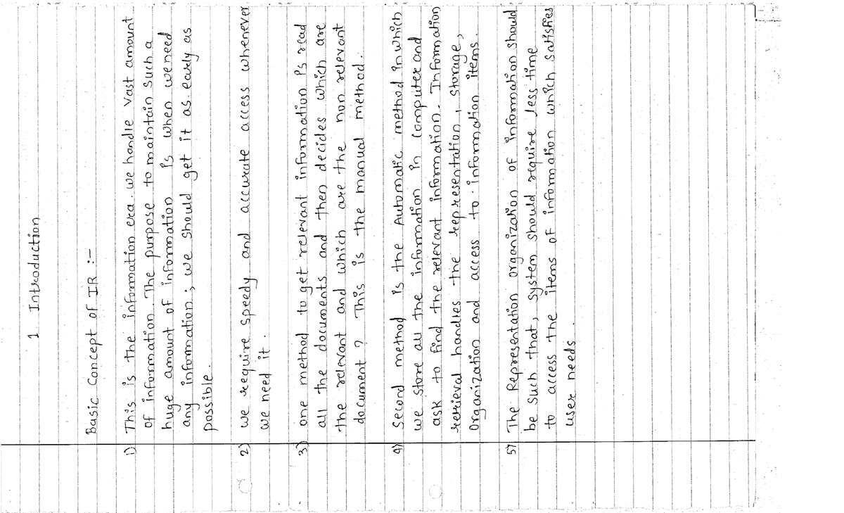 Unit 1- Handwritten Notes - 1 Introduction Basic Concept of IR 1) This ...