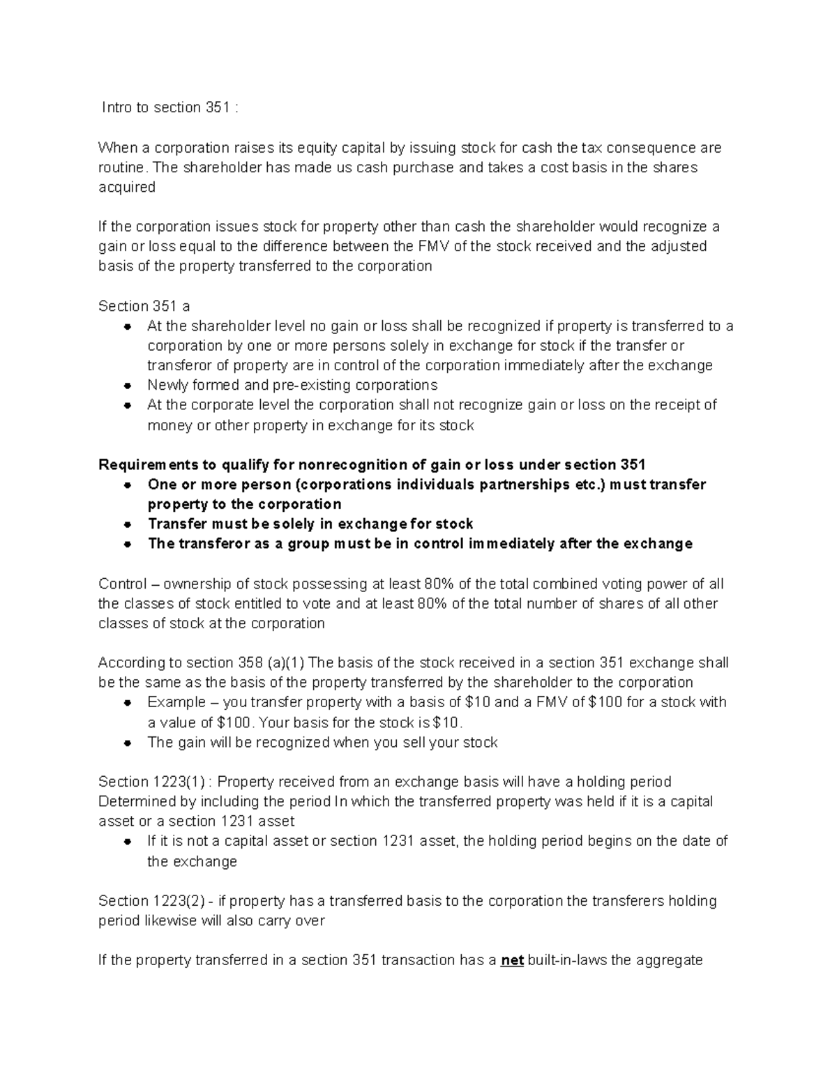 Chap 2 - Prof Getty - Intro to section 351 : When a corporation raises ...