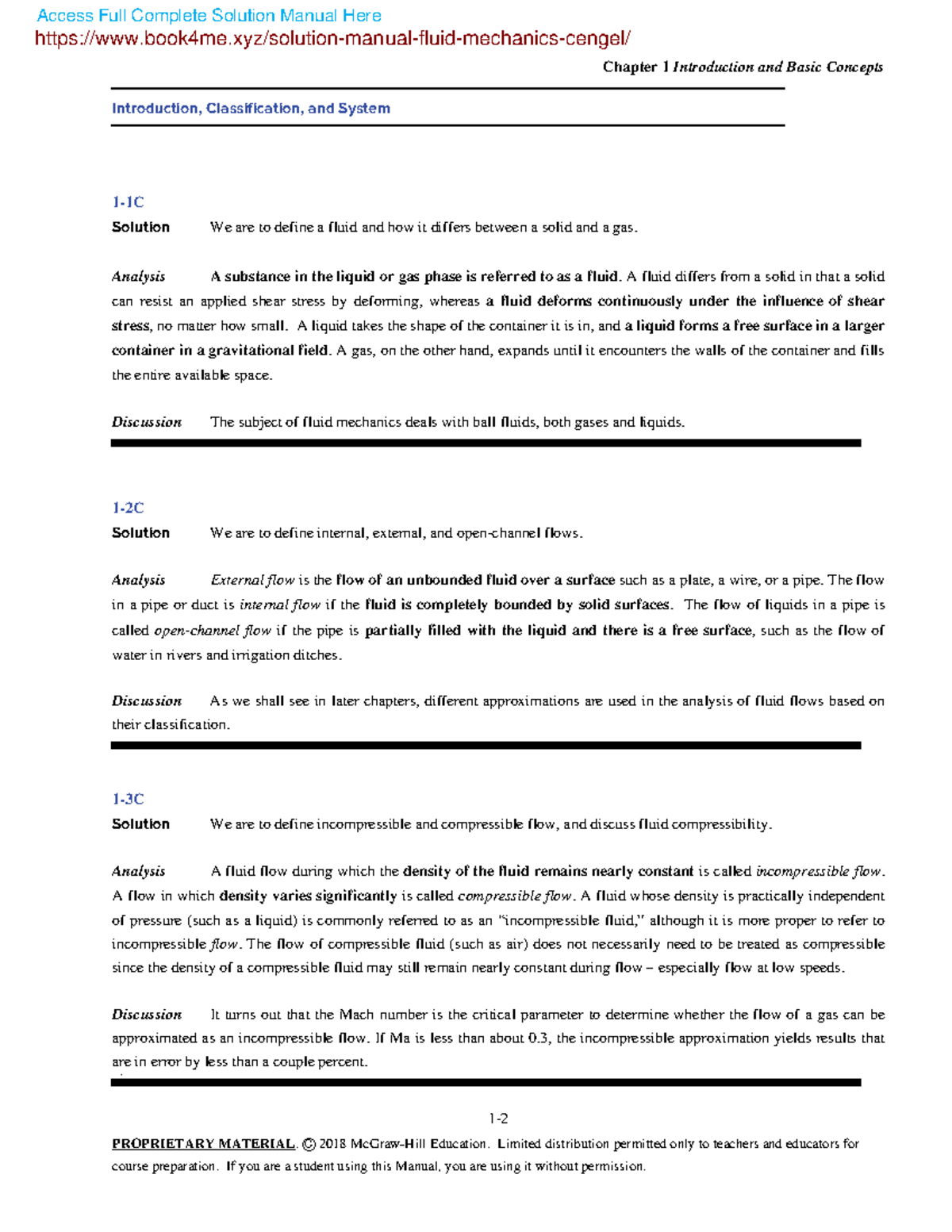 Solution Manual Fluid Mechanics 4th edit - Chapter 1 Introduction and Basic Concepts PROPRIETARY ...