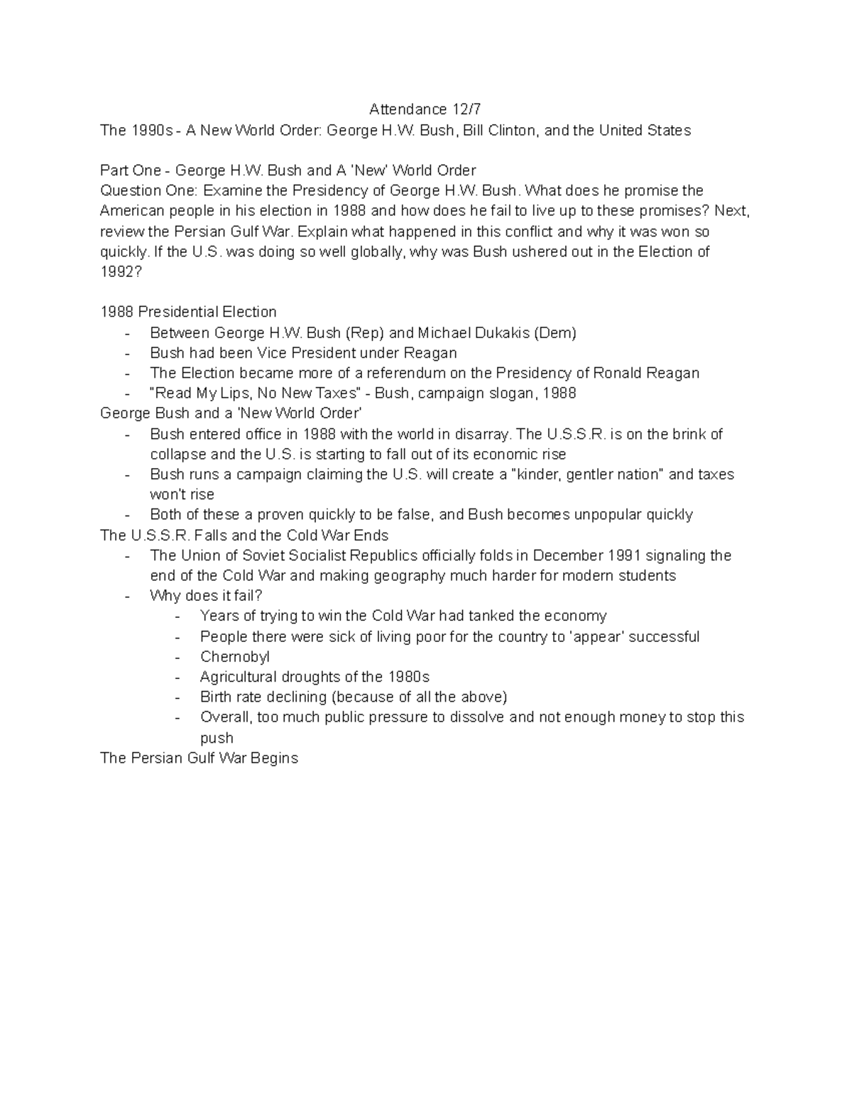 Attendance 12 7 - Attendance 12/ The 1990s - A New World Order: George ...