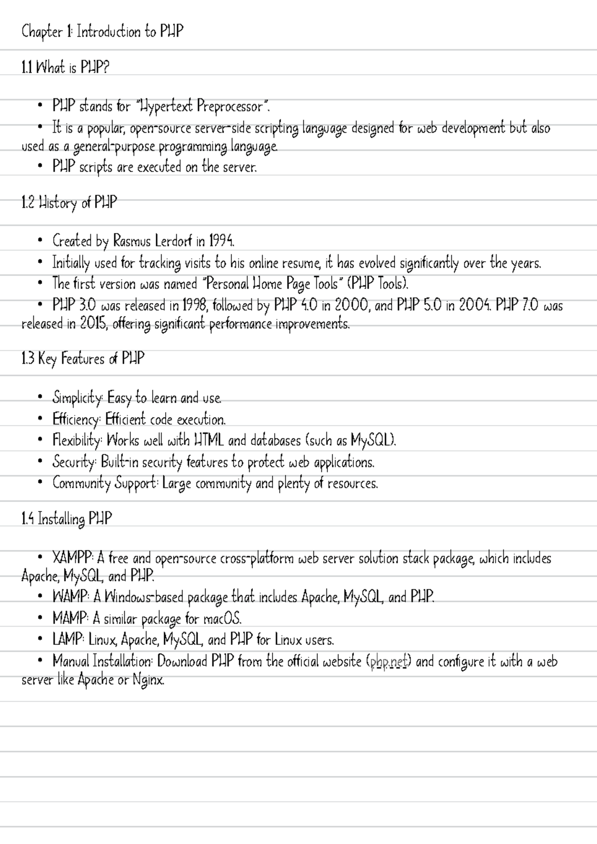 Php chapter 1 part 1 - Chapter 1: Introduction to PHP 1 What is PHP? - PHP stands for - Studocu