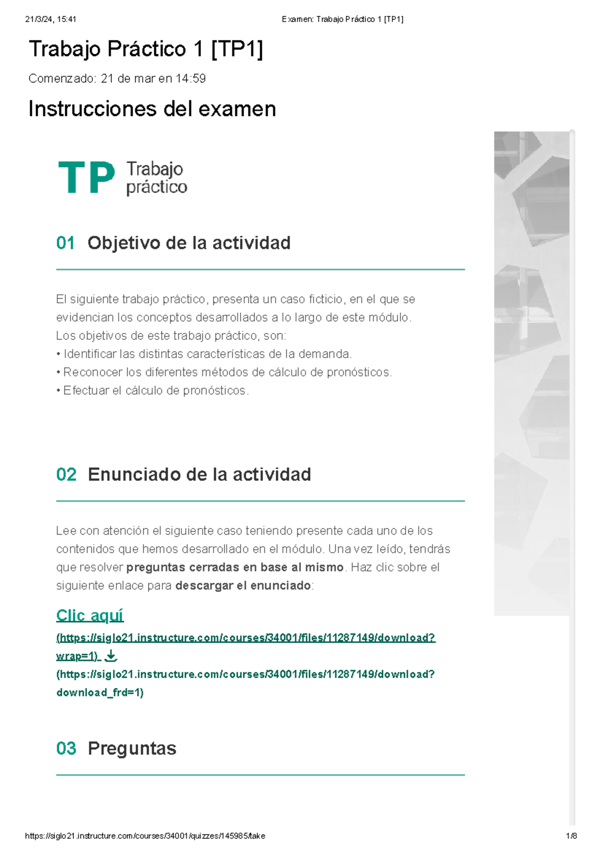 Examen Trabajo Pr Ã¡ctico 1 [TP1] Produccion 2 - Trabajo Práctico 1 [TP1] Comenzado: 21 de mar ...