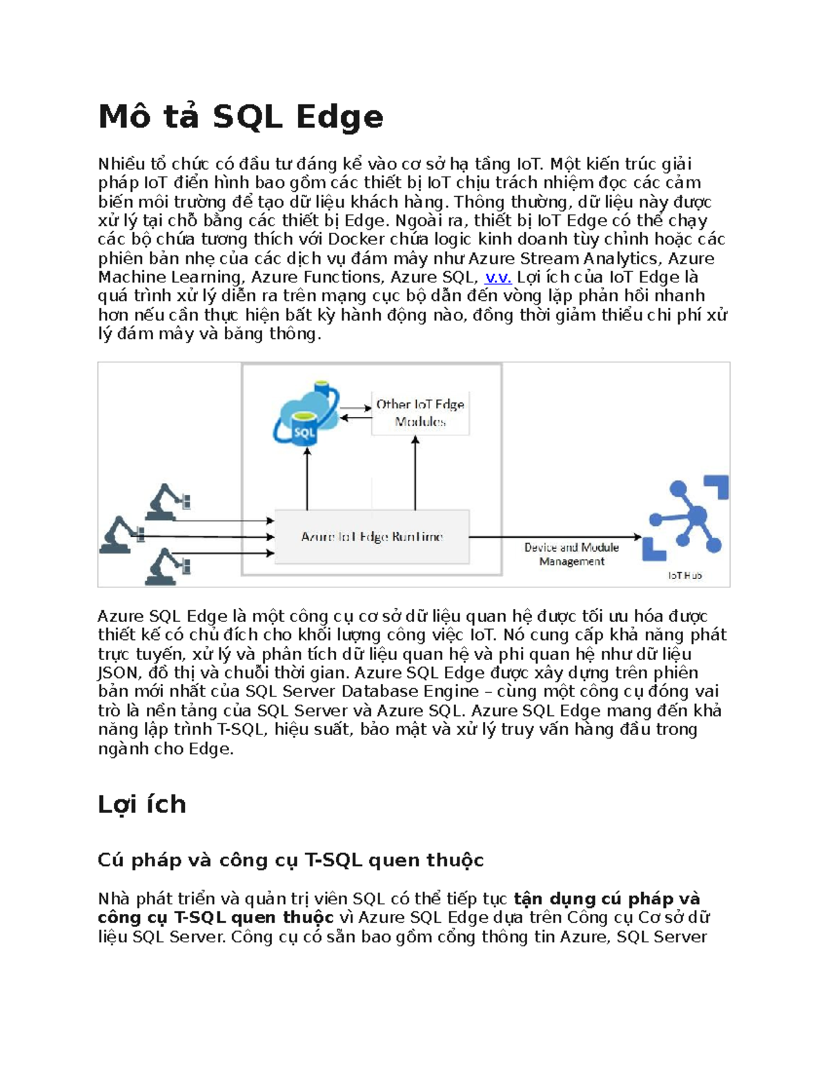 Mô tả SQL Edge - sql - Mô tả SQL Edge Nhiều tổ chức có đầu tư đáng kể ...