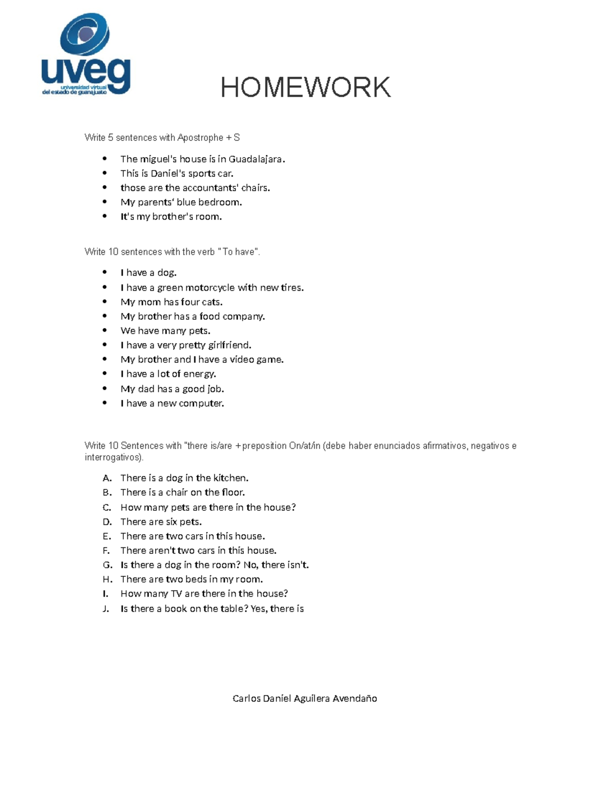 Homework - TAREA DE ENUNCIADOS DE INGLES DE LA UNIVERSIDAD EN INLGES ...