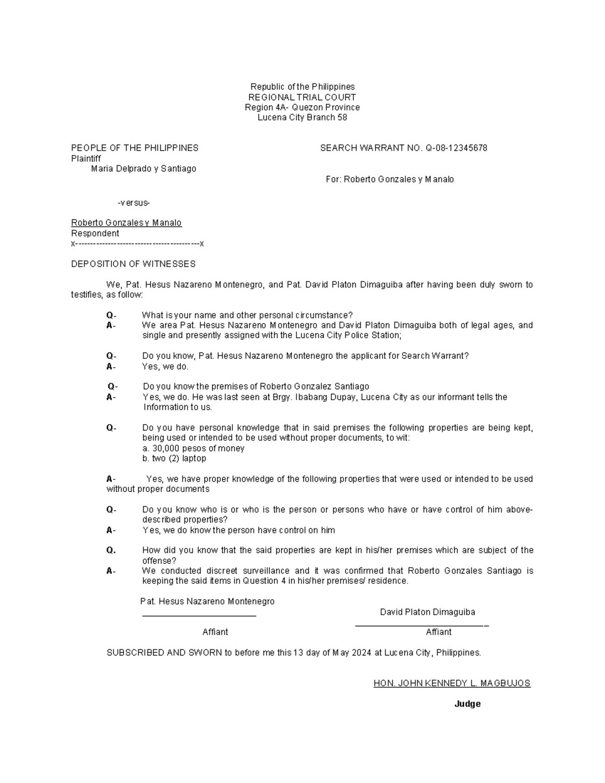 Deposition of Witness final - Republic of the Philippines REGIONAL ...