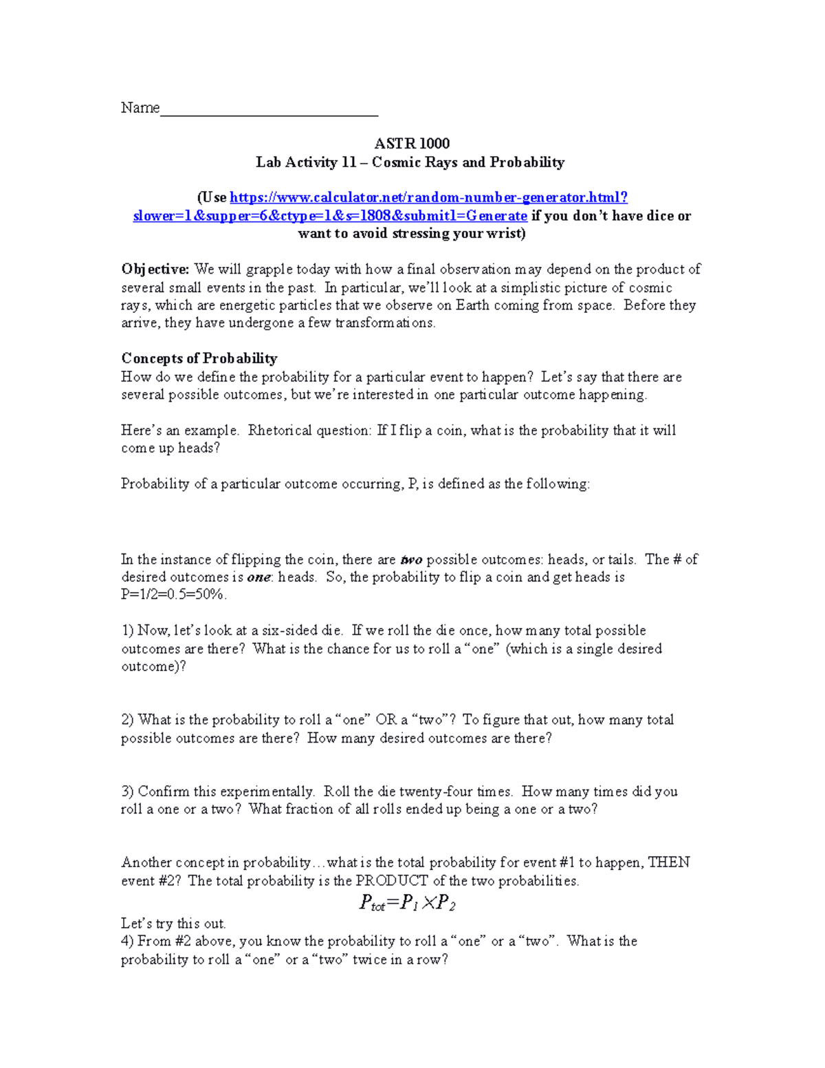 Lab11 cosmic rays and probability - Name ...