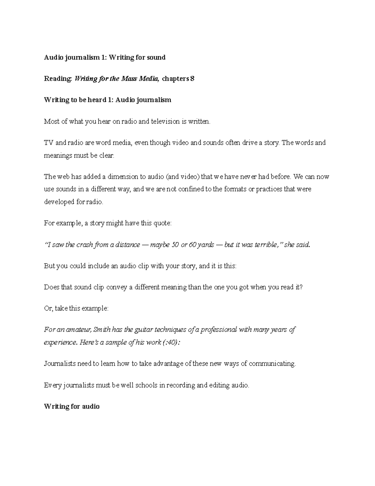 Audio journalism 1 notes - Journalism and Media Studies - Studocu