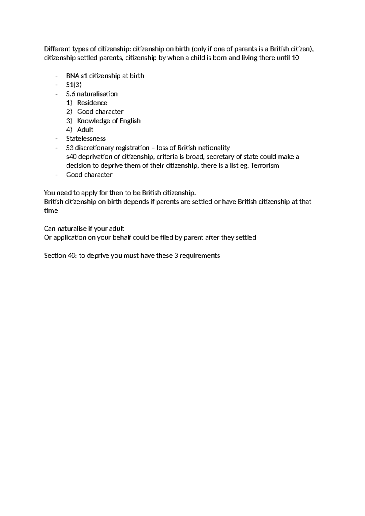 Tutorial 5 - notes - Different types of citizenship: citizenship on ...