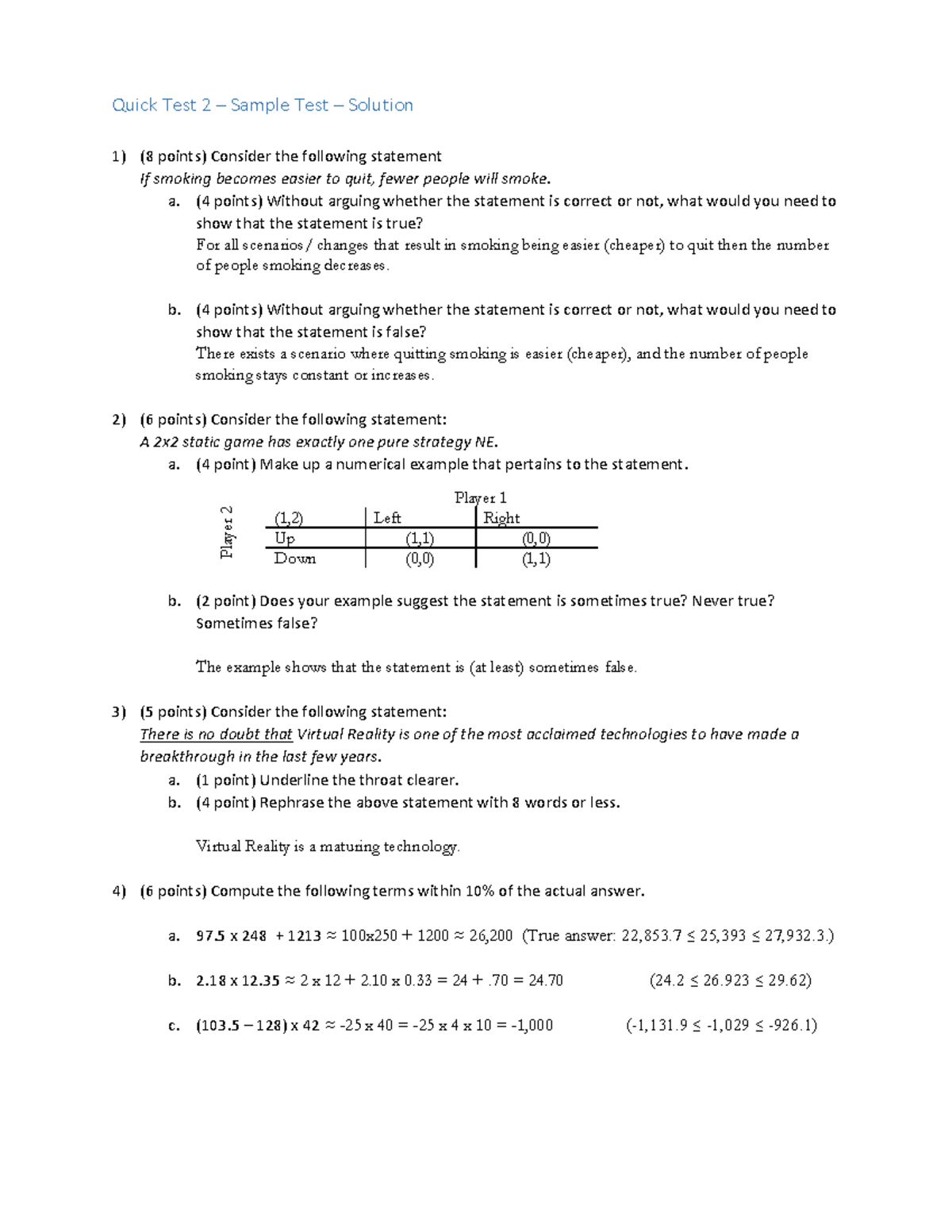 Sample/practice exam 2015, questions and answers - quick test 2 - Quick ...