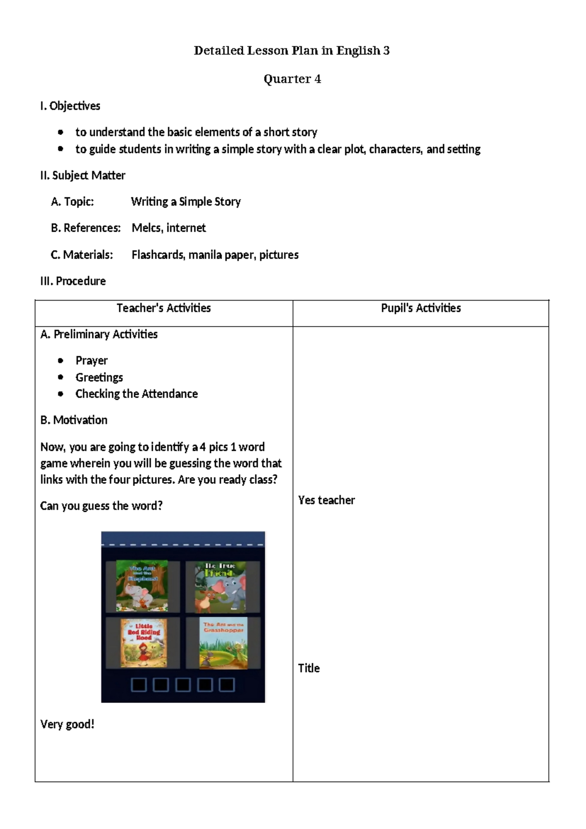 English Quarter 4 - Detailed Lesson Plan in English 3 Quarter 4 I ...