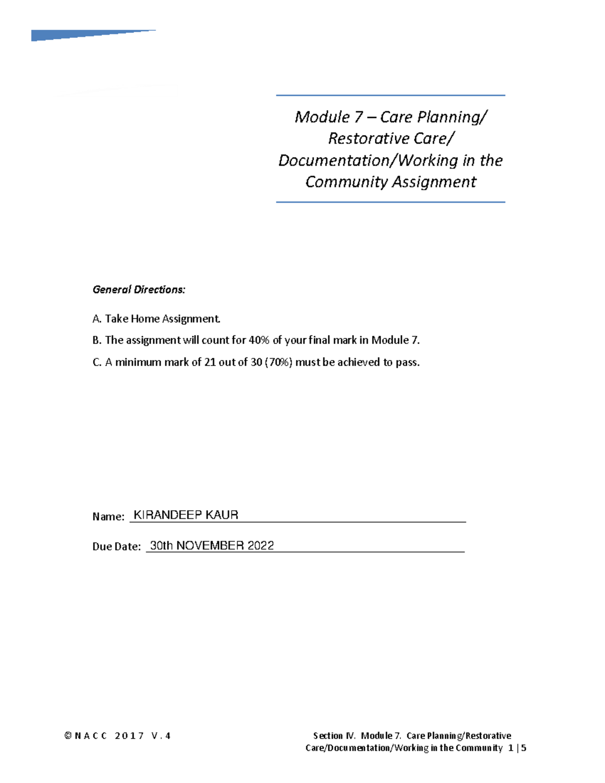 Assignment 7 - trgfd - © N A C C 2 0 1 7 V. 4 Section IV. Module 7 ...