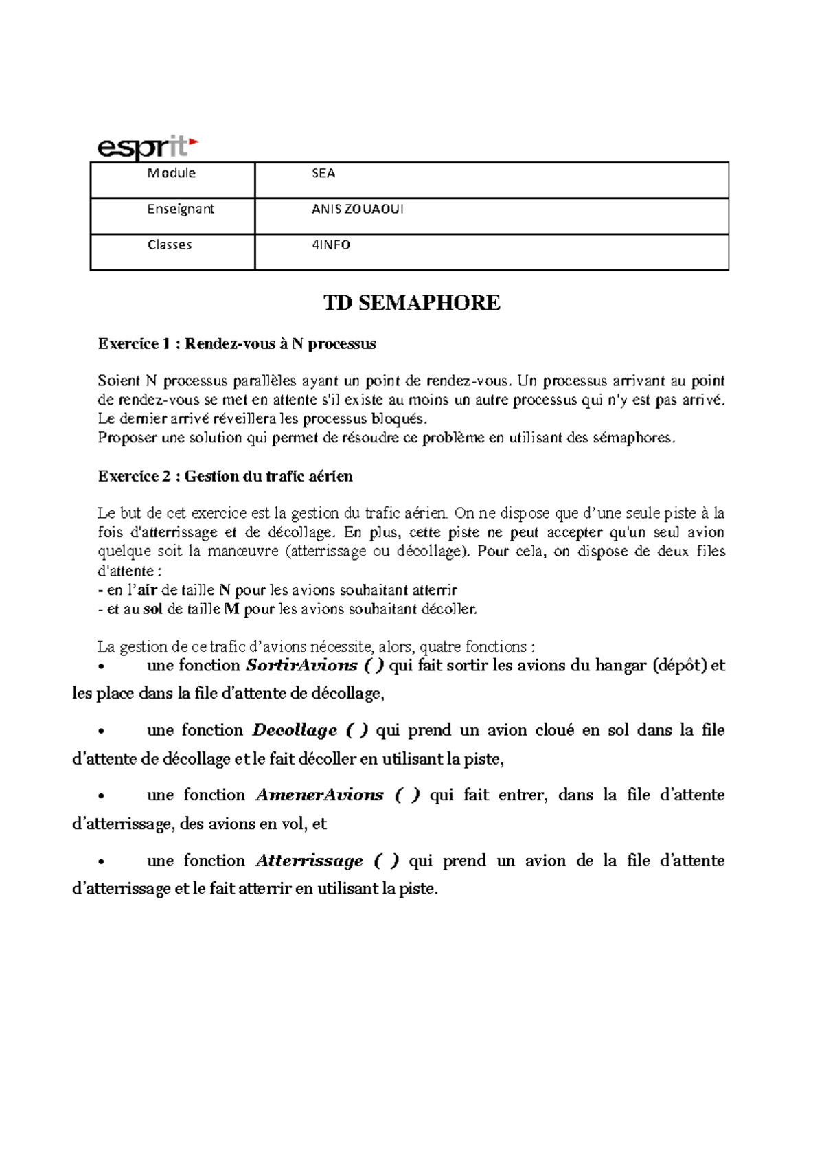 TD-Semaphore-2 - nice - Module SEA Enseignant ANIS ZOUAOUI Classes ...