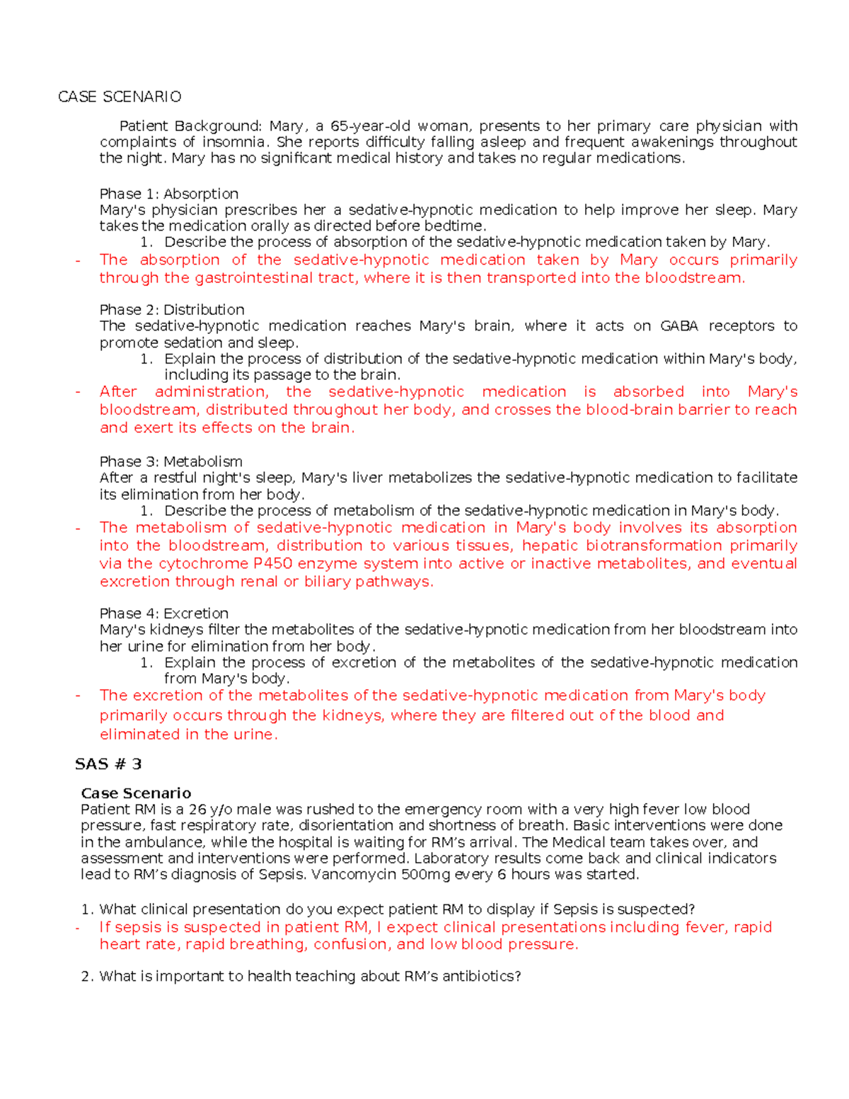 CASE Scenario - CASE SCENARIO Patient Background: Mary, a 65-year-old ...