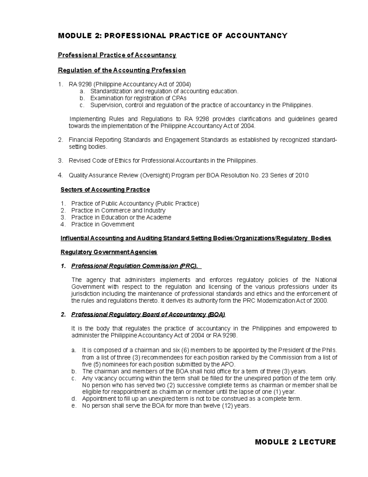 Module 2 Professional Practice of Accountancy - MODULE 2: PROFESSIONAL ...
