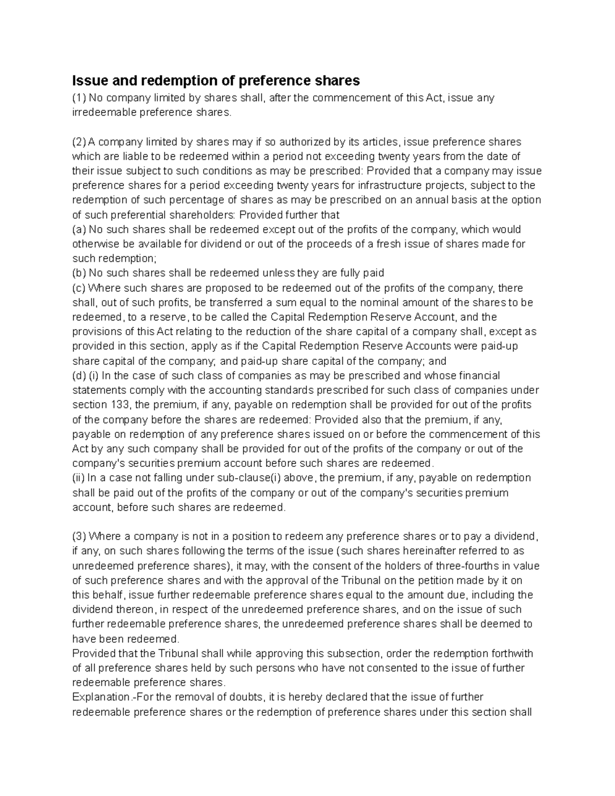 Issue and redemption of preference shares - (2) A company limited by ...
