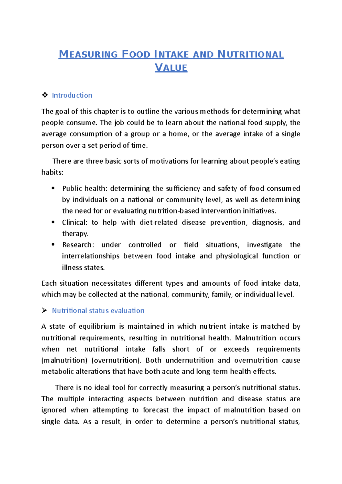Note on measuring food intake and nutritional value - Total Quality ...