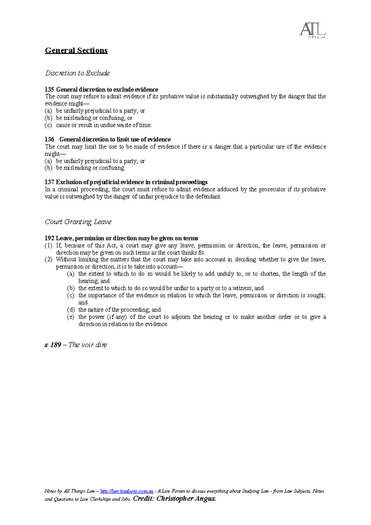 Evidence-Summary - summary notes - General Sections Discretion to ...