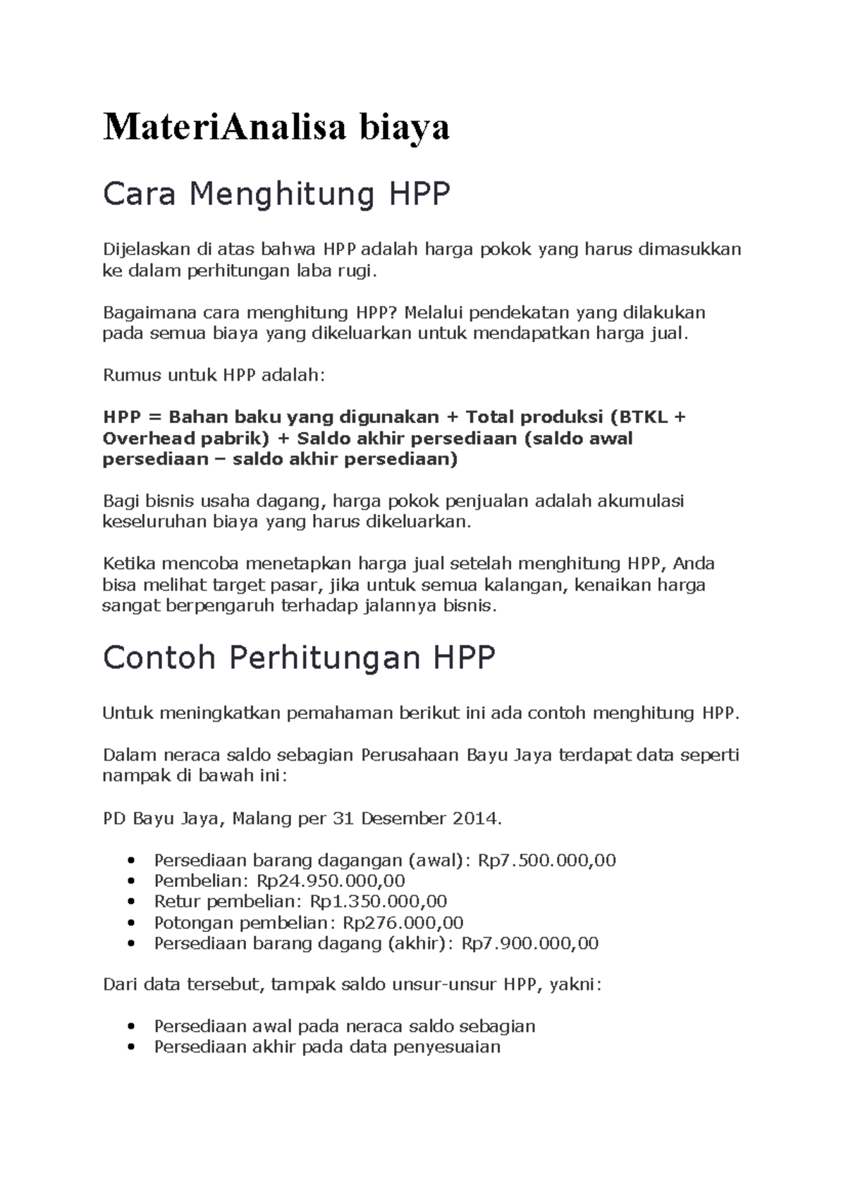 Materi Analisa biaya HPP - MateriAnalisa biaya Cara Menghitung HPP Dijelaskan di atas bahwa HPP ...