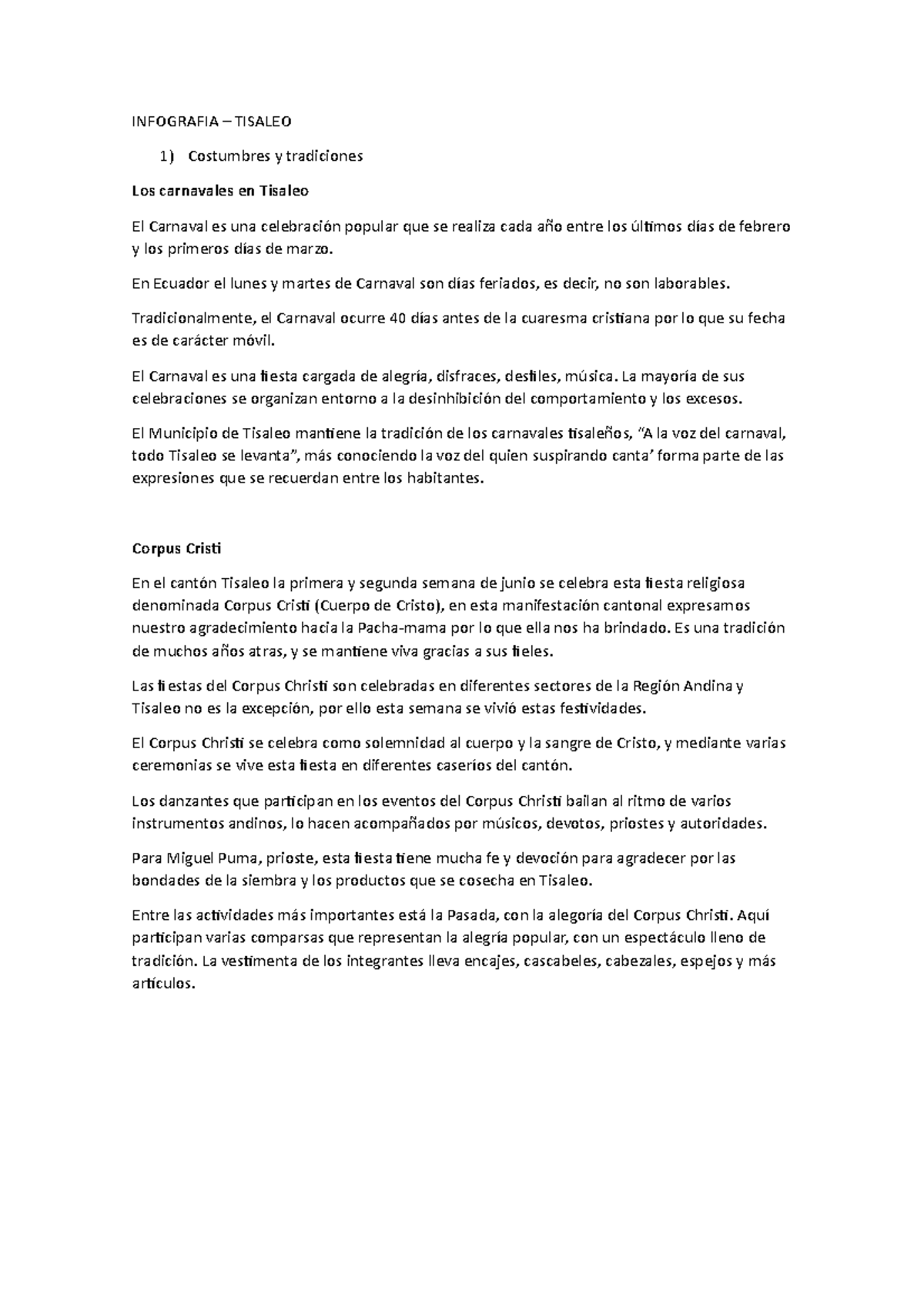 Infografia de tisaleo - INFOGRAFIA – TISALEO Costumbres y tradiciones ...