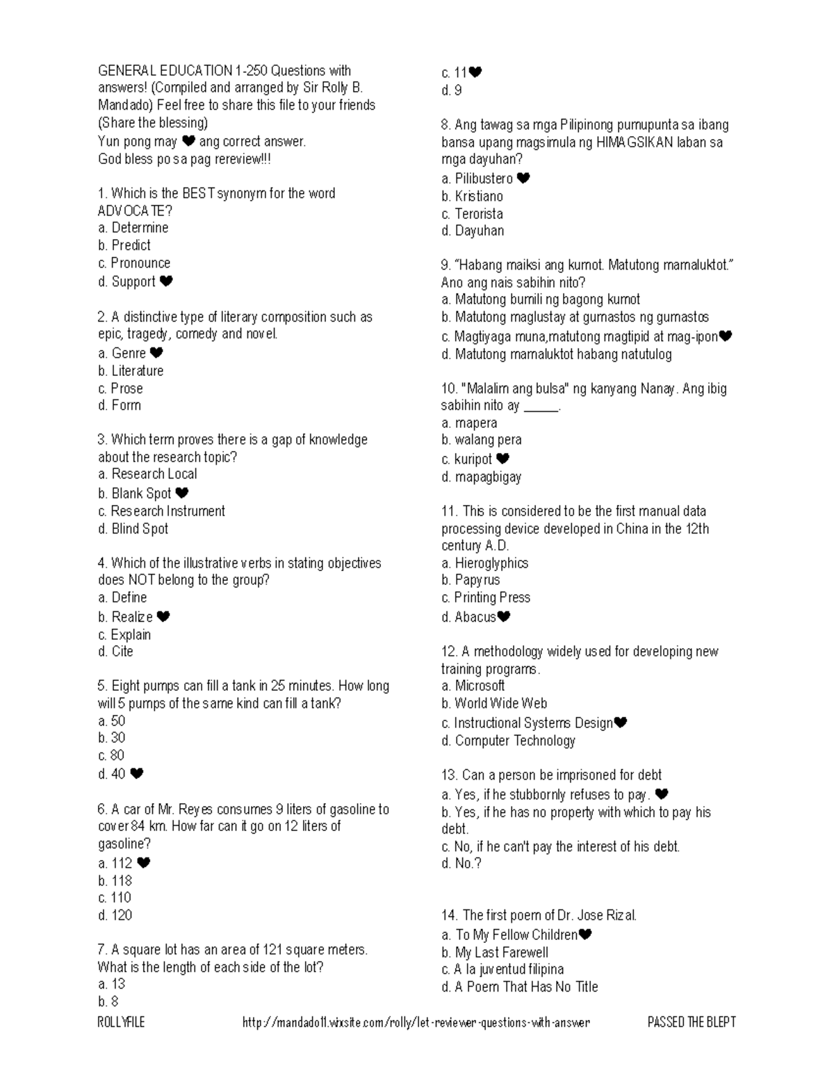 General Education 1 250 Items With Answers - GENERAL EDUCATION 1-250 ...