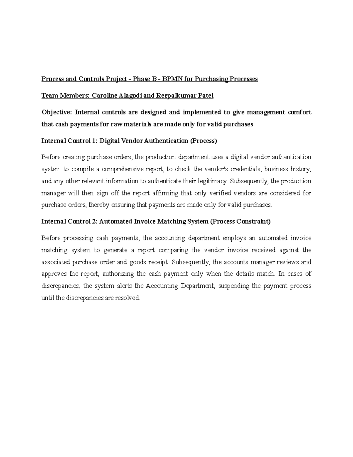 Phase B - Homework - Process and Controls Project - Phase B - BPMN for ...