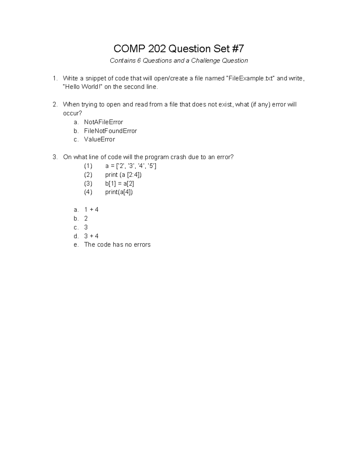 COMP 202 Question Set 7 - PRATICE SET QS7 - COMP 202 Question Set ...