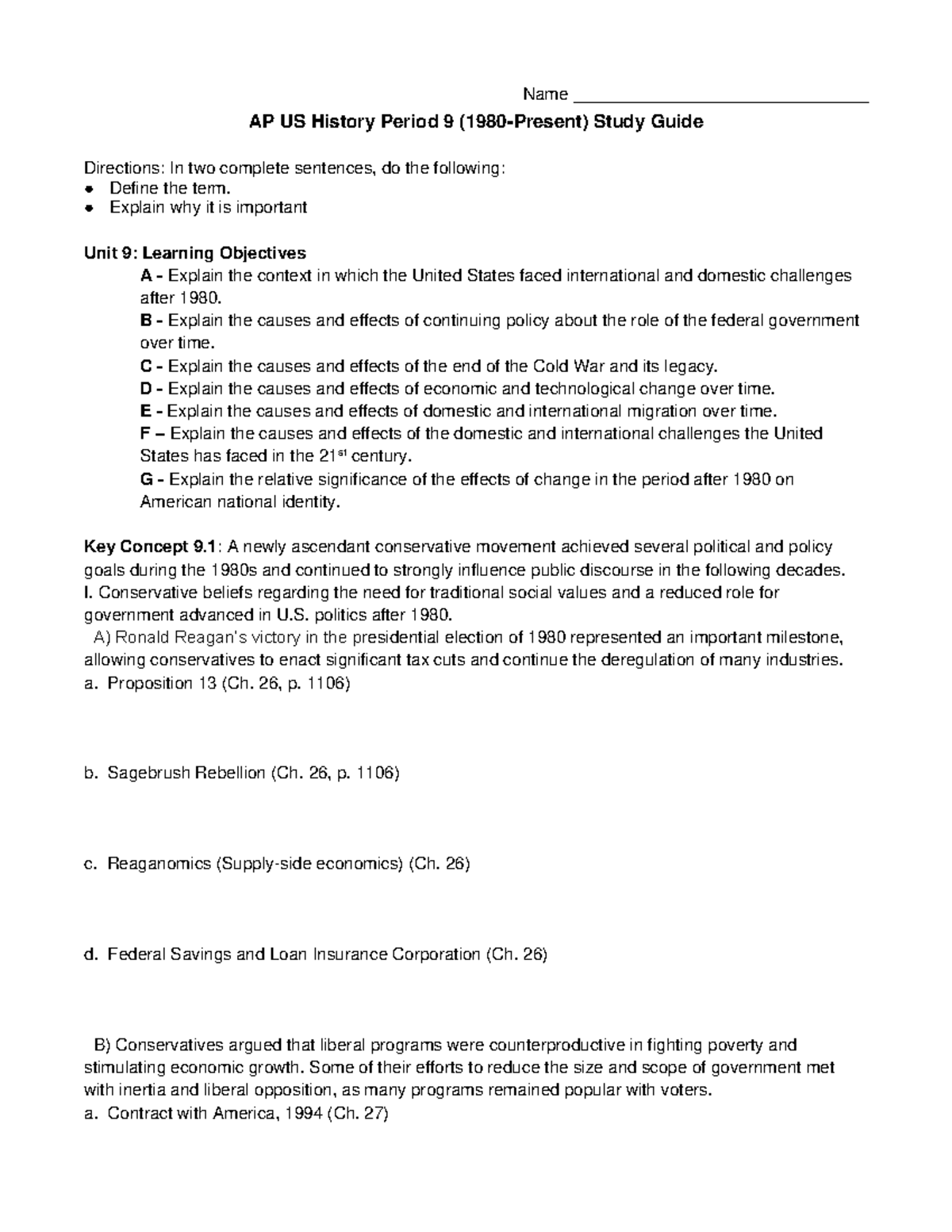 NEWPeriod 9Study Guide - AP US History Period 9 (1980-Present) Study ...